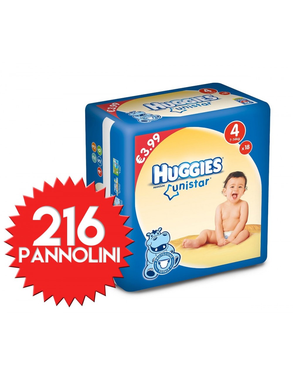 Pannolini Huggies Unistar Misura 4 - 216 pezzi